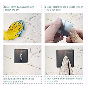 SYLHsdsnsw 4pcs Adhesive Hooks, Stainless Steel Self Adhesive Holder, Heavy Duty Wall Hooks Waterproof Non-Slip Self Adhesive Storage Hook for Bathroom Kitchen Hanging Robes Towels Clothes Hats Keys