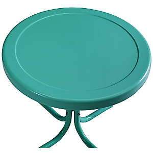 Crosley Furniture Bates 3-Piece Outdoor Chair and Side Table Set, Retro Metal Bistro Patio Conversation Sets, Turquoise Gloss