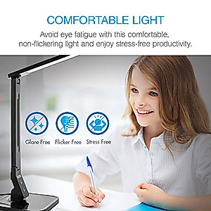 Tenergy 7W Dimmable LED Desk Lamp, 530 Lumens with 5 Dimming Levels, Touch Control with Auto Shut-Off Timer, Eye Protection Foldable Table Light for Home and Office