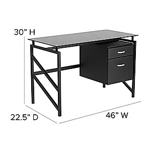 Flash Furniture Singleton Glass Desk with Two Drawer Pedestal,Black