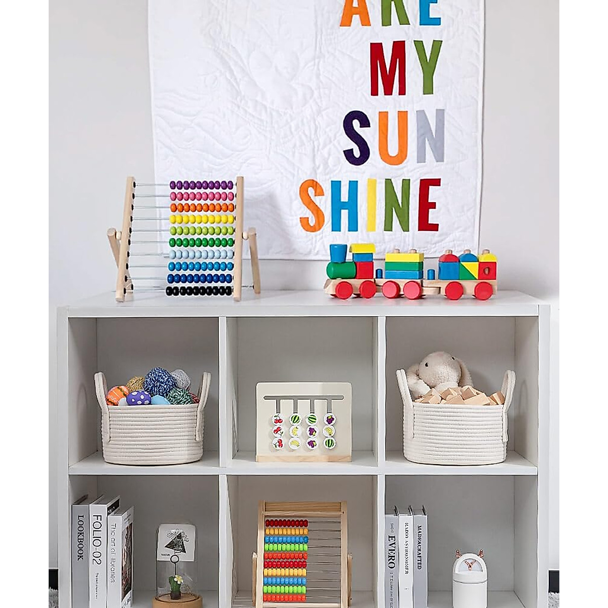 CubesLand Cute Small Baby Nursery Baskets Bin,Cat Toys Storage Basket,Soft Woven Baskets Set 2,Cube Organizer Basket Bin,Off White Basket Home Decor 9.5x5.51