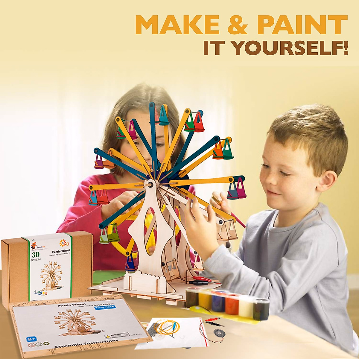 Wooden Ferris Wheel - DIY 3D Puzzle & Educational Creative Crafts Kit - STEM Projects for Kids Ages 8-12-16, Boys & Girls - Construction Toys Set - Model Building Kit for Christmas & Birthday Gifts