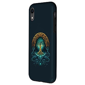 iPhone XR Odin Tree of Life Viking Valhalla Pagan Blue and Yellow Case