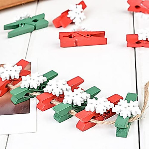 Mulbleaf Snowflake Clothespin Red and Green Wooden Clothespins Pack of 50 Christmas Clothespins Set of Wooden Clothespins Photo Clips Decoration for Women Children (Green+Red)
