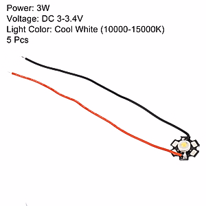 PATIKIL 0.8" LED Chip Bulb, 5 Pack 700mA 3W COB Light Beads Light Copper Bracket with Wire for DIY Lighting Fixtures, Cool White 10000-15000K