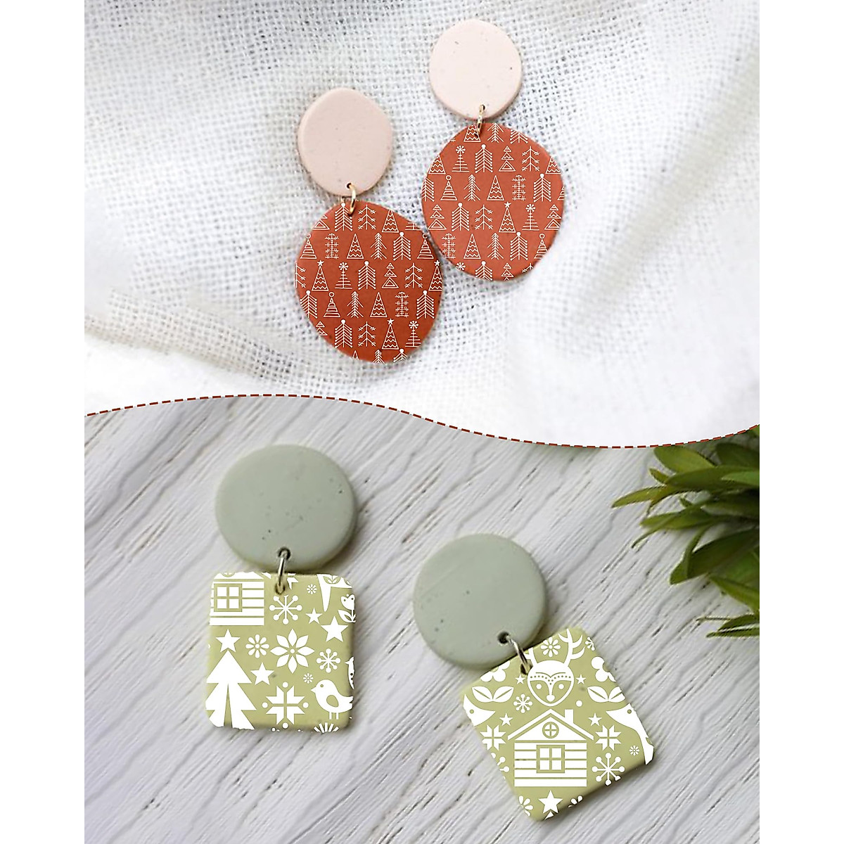 Puocaon Christmas Clay Silk Screen - 6 Design Resuable Clay Silk Screen Stencils for Polymer Clay, Christmas Sweater Polymer Clay Silk Sreen for Earrings, Christmas Ball Gift Silk Screen Stencil