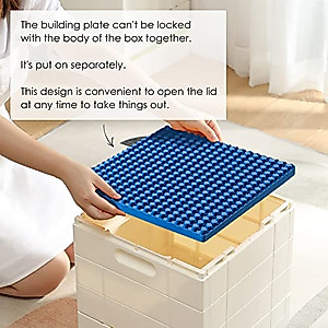 SHIMOYAMA Folding Duplo Storage Box, 2 Pack, 25L Storage Bin with Building Lid, 26 Qt. Collapsible Organizer for Duplo Blocks, Green and Blue