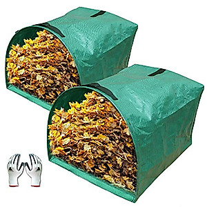 Gardzen 2-Pack Large Yard Dustpan-Type Garden Bag for Collecting Leaves - Reuseable Heavy Duty Gardening Bags, Lawn Pool Garden Leaf Waste Bag - 53 Gallon Per Bag, Come with Gloves