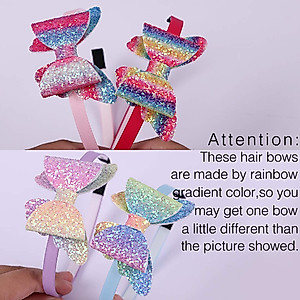 WANYU 10 Pcs Butterfly Bow Headabands For Girls,Glitter Hairbands 3 Inch Sequin Hairbow Rainbow Head Bands For Kids Toddler Girl Hair Accessories