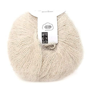 Wool Yarn, 1pc Soft Knitting Angora Long Wool Yarn for Knitting Scarves Sweater Crafts 26 g, 30% Mohair, 20% Wool, 50% Fiber(Beige)