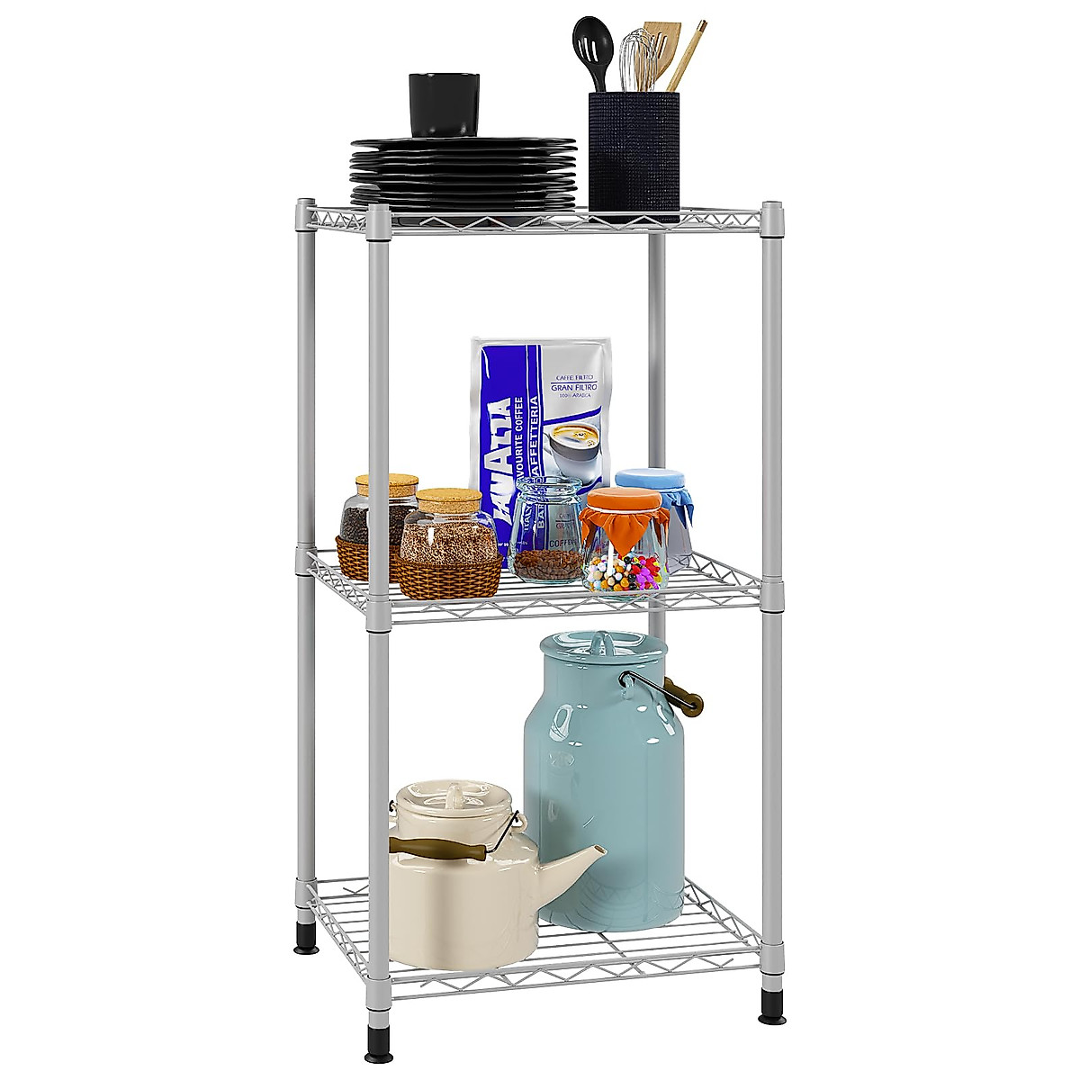 ZHAZHADI 3 Tier Fixed Layer Spacing Storage Shelf Metal Storage Rack Wire Shelving Unit Storage Shelves Metal 396Lbs Capacity 17" L x 13" W x 32" H for Pantry Closet Kitchen Laundry Grey