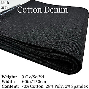 Kiran Collections-1-yard 9 oz Gray Black Denim Fabric for Sewing, Crafting |Medium-Weight Denim Fabric |Denim Fabric by The Yard |Jean Material|Denim Material|Black Jean Fabric (60''x36'')