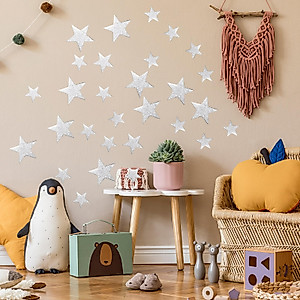 Yeaqee 360 PCS Glitter Star Cutouts Paper Confetti Star Cutouts Star Decorations Wall Decor for Bulletin Board Stars Classroom Wall Movie Night Party Decoration Supply 3 Assorted Sizes (Silver)