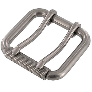 B7357 Nickel Matte, Double Prong Roller Buckle, w/Textured Roller, Solid Brass-LL, Multiple Sizes