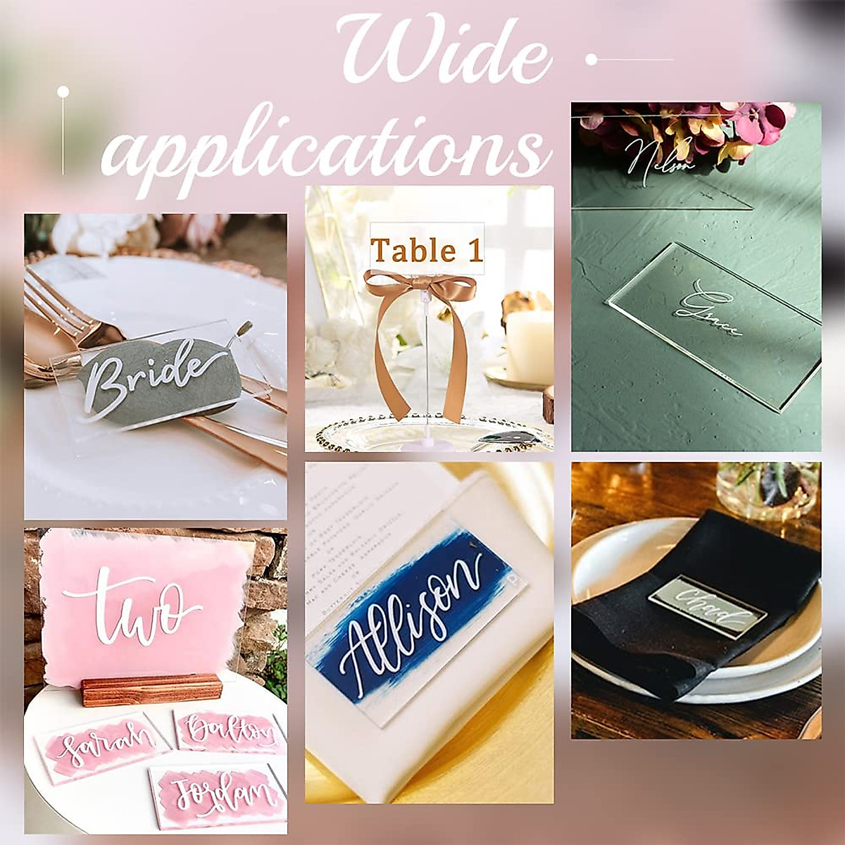 AHANDMAKER 20 Pcs Clear Acrylic Place Cards, Rectangle Acrylic Name Card Plate, Blank Seating Cards, Wedding Table Seating Chart Cards for DIY Guest Name Signs Number Wedding Table Decor, 3.5x2Inch