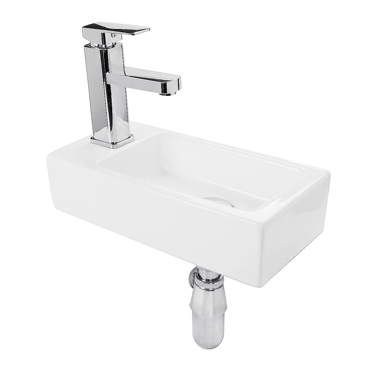 QUXIJA Ceramic Liberty Wall Mount Sink, Rectangle Small Bathroom Sink,Classic Look and Save Space,Right/Left Hand (Left Hand)
