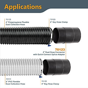 POWERTEC 70123V 4-Inch Dust Hose Connector w/Quick Connect Splice Adapter, ABS Plastic