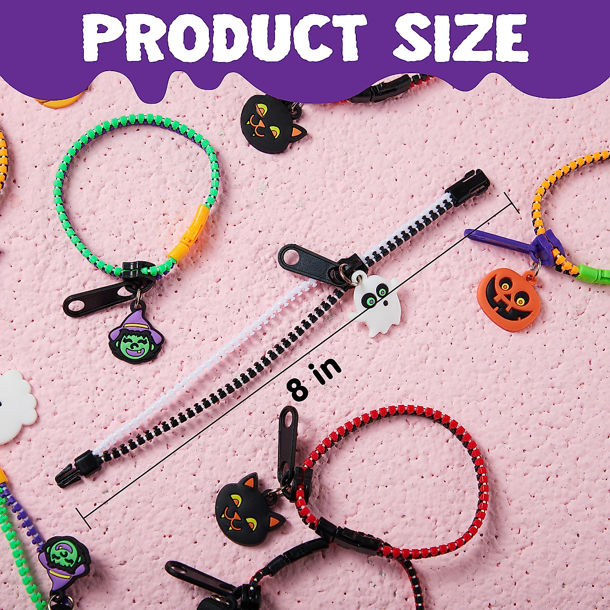JOYIN 60 PCS Halloween Zipper Bracelets Bulk Set, Friendship Zipper Wristbands for Kids Gift, Halloween Trinkets, Halloween Goodie Bag Fillers, Classroom Prizes
