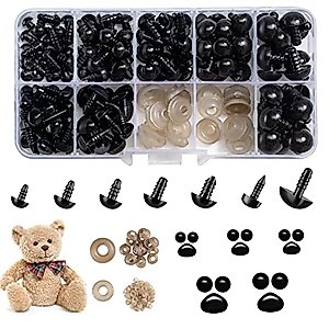 270PCS Safety Eyes and Noses, Black Plastic Eyes and Teddy Bear Nose with Washers for Doll Making for Crafts
