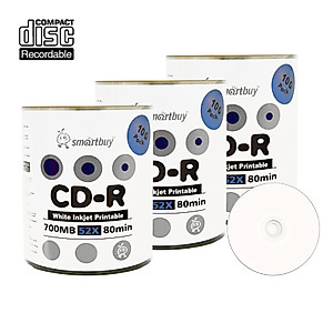 Smartbuy 300-disc 700mb/80min 52x CD-R White Inkjet Hub Printable Blank Recordable Media Disc