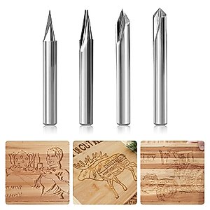 SILIVN Engraving CNC Wood Carving Router Bit 1/4 Shank 15°/20°/60°/90° Engraving Bits, 2 Flutes Straight CNC V-bit Tungsten Steel Marking Conical Engraving Router Tool