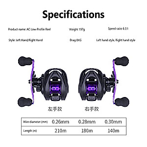 Adoolla Lure Low-Profile Reel, 6.3:1 Gear Ratio Ultra Smooth Baitcaster Fishing Reel, Long Casting Metal Fishing Baitcasting Reel AC2000 red (Left Hand)