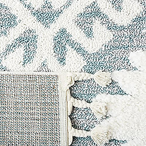 SAFAVIEH Moroccan Tassel Shag Collection Runner Rug - 2'3" x 12', Teal & Ivory, Rustic Trellis, Non-Shedding & Easy Care, 2-inch Thick Ideal for High Traffic Areas in Living Room, Bedroom (MTS652K)
