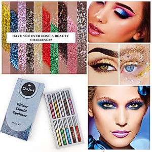 VOLLUCK 10 Colors Glitter Eyeliner liquid, Metallic Shimmer Glitter Eyeshadow, Long Lasting Waterproof Sparkling Eyeliner Eye Shadow Set for Party Festival Makeup