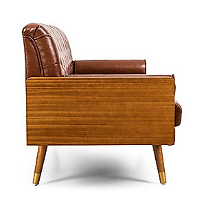 Christopher Knight Home Adelaide Mid-Century Modern Tufted Sofa with Rolled Accent Pillows, Cognac Brown, Dark Walnut, Gold