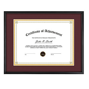 Golden State Art, 11x14 Aluminum Picture Frame with mat for 8.5x11 Photo, Document & Certificates - Sawtooth Hangers - Wall Mounting - Real Glass(Black with Red/Gold Double Mat, Set of 1)