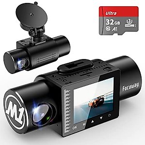 FocuWay Dash Cam Front and Rear Dual 1080P Two Channels with IR Night Vision Car Camera SD Card Included Dashboard Camera Dashcam for Cars HDR Motion Detection and G-Sensor for Car, Taxi