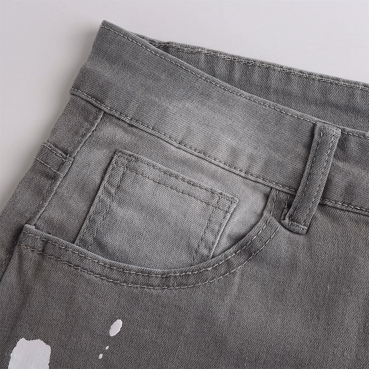 Maiyifu-GJ Men's Ripped Patch Skinny Jeans Distressed Stretch Biker Denim Pencil Pants Tapered Leg Patches Slim Fit Jean (Grey,XX-Large)