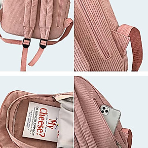 MBVBN Corduroy School Backpack, Casual Travel Laptop Backpack, Cute Student Bookbag for Girls Women, khaki