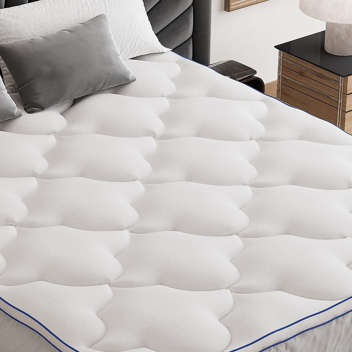 Belffin Pillow Top Mattress Topper Twin Size, Mattress Pad Cover with 8-21 Inch Deep Pocket, Bed Mattress Protector for Back Pain Relief, Soft Breathable Overfilled Down Alternative Filling, White