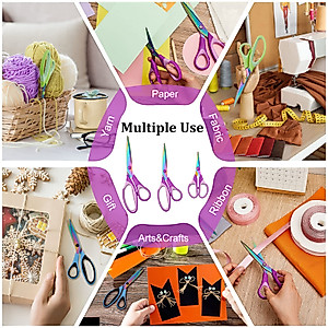 12 Pcs Titanium Blades Shears Craft Scissors Titanium Coating Fabric Scissors Multipurpose Pointed Scissors Bulk with Soft Rubber Grip Handle for Office Sewing Art School Home Supplies 3 Sizes