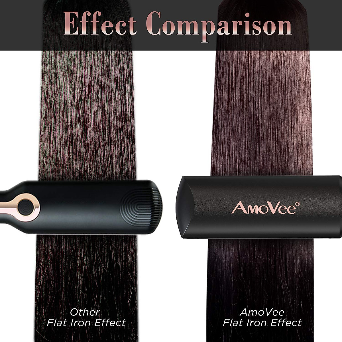 AmoVee Wide Flat Iron, 1.5" Inch Wide Hair Straighter Ceramic Ionic, with 5 Adjustable Temp Ultra Wide Floating Plate for All Hair Types, Instant Heating, Auto-Off, Inc. Glove, Rose Gold