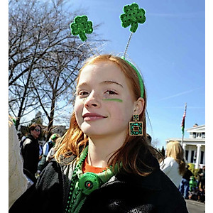 BriLove St Patricks Day Earrings Art Deco Sparkly Rhinestone Geometric Emerald Cut Statement Dangle Earrings for Women Green Gold-Tone
