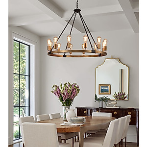 MEIXISUE Modern Farmhouse Wagon Wheel Chandeliers for Dining Room,Aged Brass Luxury Large High Ceiling Chandelier for Living room Kitchen Entryway Restaurant Office,W35.4 UL Listed