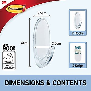 Command Plastic Hooks, Medium, Clear, 2-Hooks (17091CLR-ES)