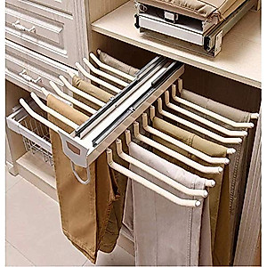 Pull Out Trousers Rack 22 Arms Steel Pull Out Pants Rack Pants Hanger Bar Clothes Organizers for Space Saving and Storage Maximum Load 33lbs Beige 23.4x18x5.7inch