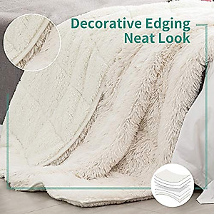 immtree Sherpa Weighted Blanket 20lbs for Adult, Fluffy Long Faux Fur Cozy Shaggy Plush Dual Sided Luxury Fuzzy Heavy Hug Blanket, Soft Bedding Blanket for Bed Sofa Couch 60 x 80 Inches, Cream White