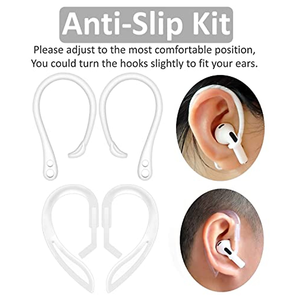 4 Pairs Ear Hooks Compatible with AirPods Pro 2 2022 Release, Anti-Slip C-Shape Hooks and 360 Rotation Adjustable Length Sport Earhooks Holder Wings Compatible with AirPods 3rd 2nd 1st and Pro 1 2
