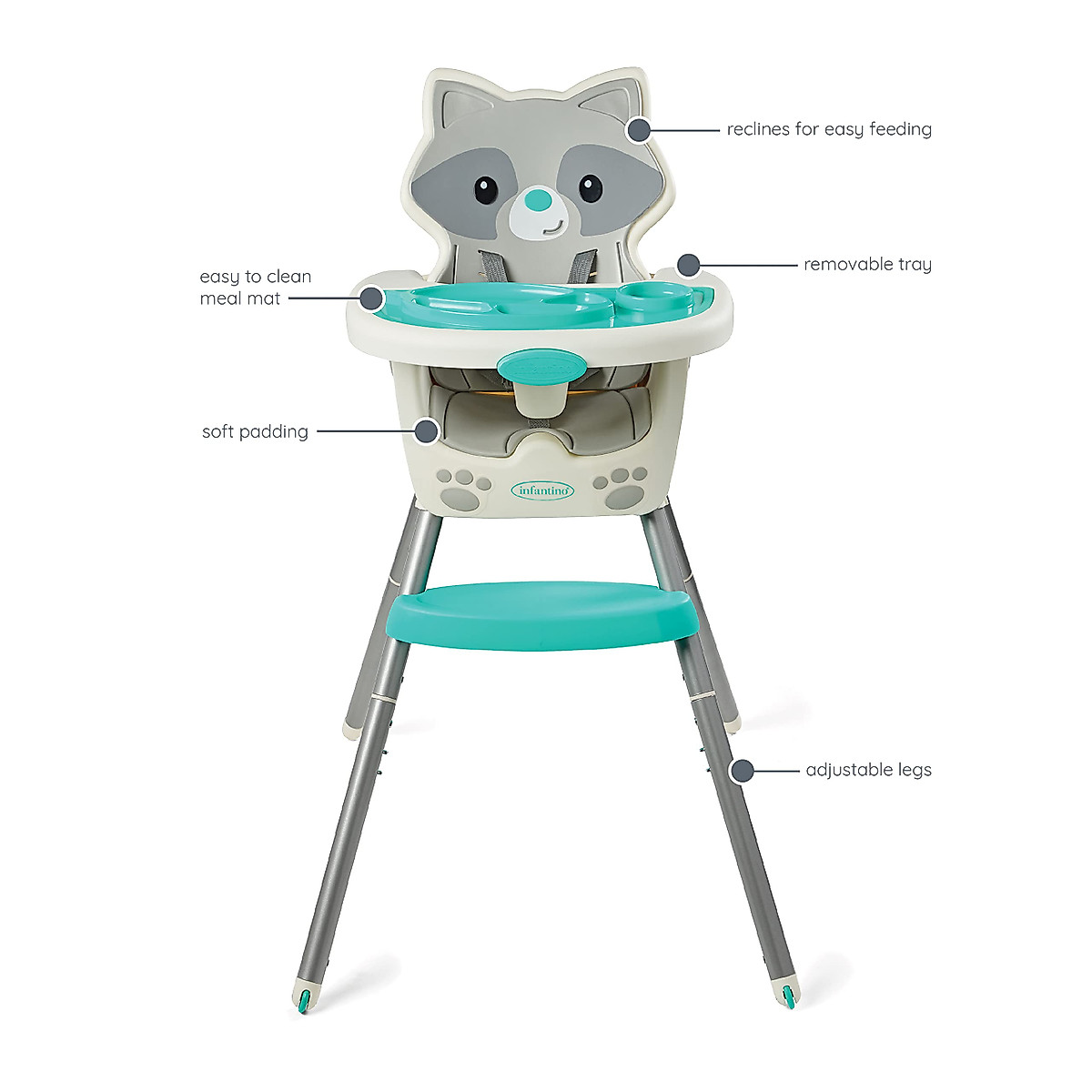 Infantino Grow-with-Me 4-in-1 Convertible High Chair, Raccoon-Theme, Space-Saving Design, Booster and Toddler Chair, for Infants & Toddlers 3M-36M Multicolor