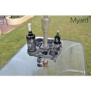 Myard Umbrella Table Tray 15 Inches for Beach, Patio, Garden, Swimming Pool with 4 Drink Holder, 4 Holes Bundle with Umbrella Cone Wedge Spacer fits Patio Table Hole Opening or Base 1.8 to 2.4 Inch