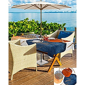 Outdoor Tablecloth with Umbrella Hole and Zipper,Mid Century Terracotta Abstract Geometry Waterproof Tablecloths for Rectangle Tables,Washable Table Cloth Burnt Orange Navy Block Gold Line 60x84in