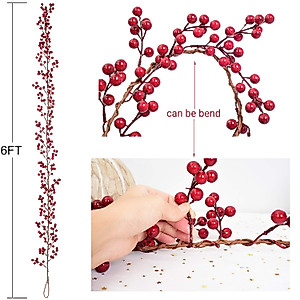 Artiflr 6FT Red Berry Christmas Garland, Artificial Red and Burgundy Berry Christmas Garland for Indoor Outdoor Home Fireplace Decoration for Winter Holiday New Year Decor