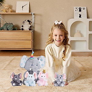 EARTHSOUND Elephant Mom and Baby Stuffed Animal Mommy Plush Toy,16” Cute Small Mama Soft Toys with Little Babies,Family Set Gifts for Kid