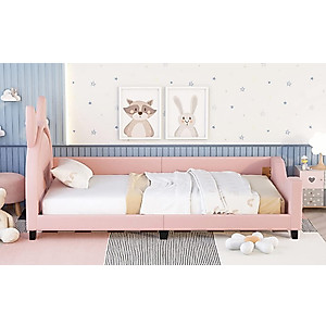 Harper & Bright Designs Twin Size Wood Platform Bed Frame with House-Shaped Headboard for Boys Girls Kids Toddler (Pink)