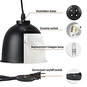 Reptile Light Fixture w/ 5pcs Uniform UVB UVA Bulbs 5.5inch Deep Dome Reptile Habitat Heat Lamp Turtle Basking Light for Tortoise Lizard Gecko Snake Bearded Dragon Terrarium Aquarium Tank etc