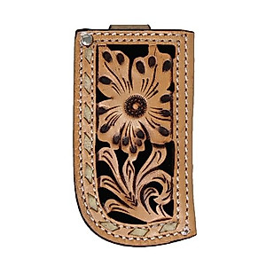 CHALLENGER Western Floral Filigree Pink Suede Inlay Buckstitch Leather Knife Sheath 29RTT10